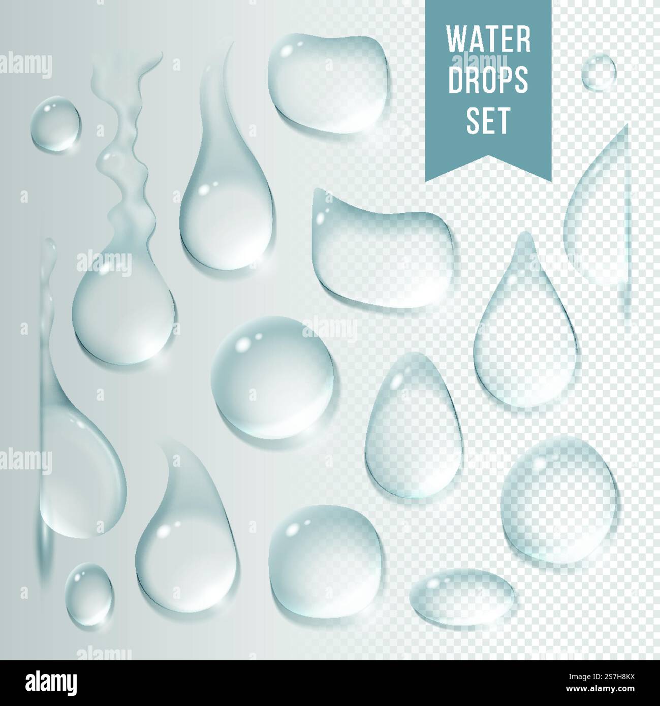 Realistic set, pure clear water drops. Isolated vector illustration ...