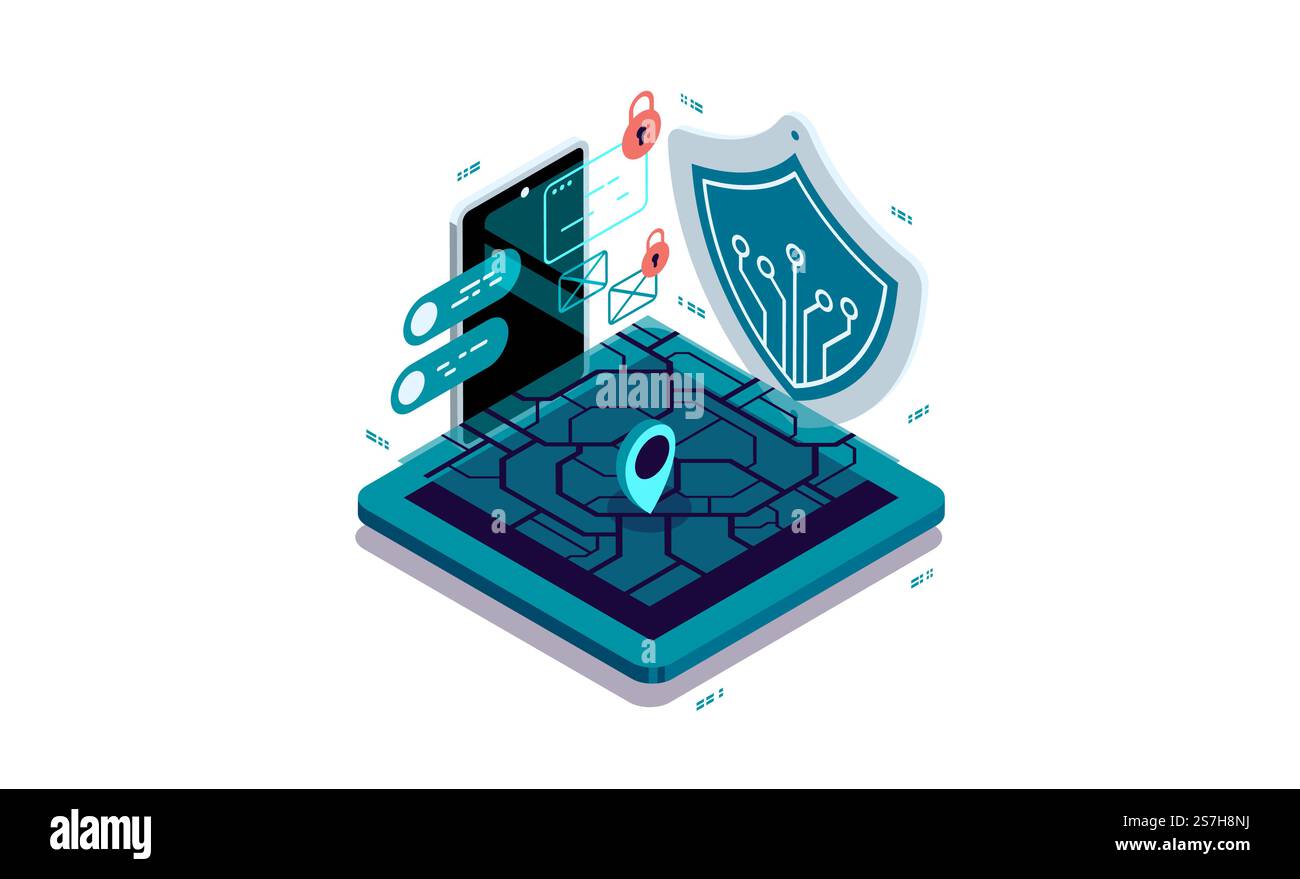 Data protection in a smartphone, navigation. City map in a smartphone ...