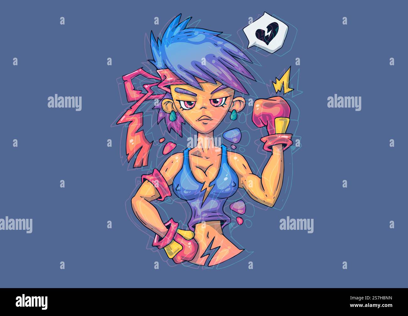 Creative Cartoon Illustration. Courageous girl is a fighter Stock ...