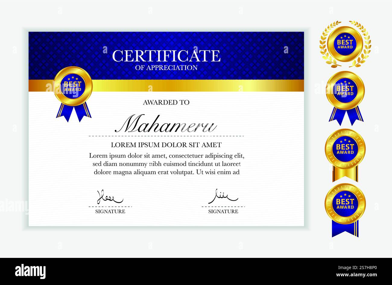 Certificate appreciation template gold and blue color Stock Vector ...