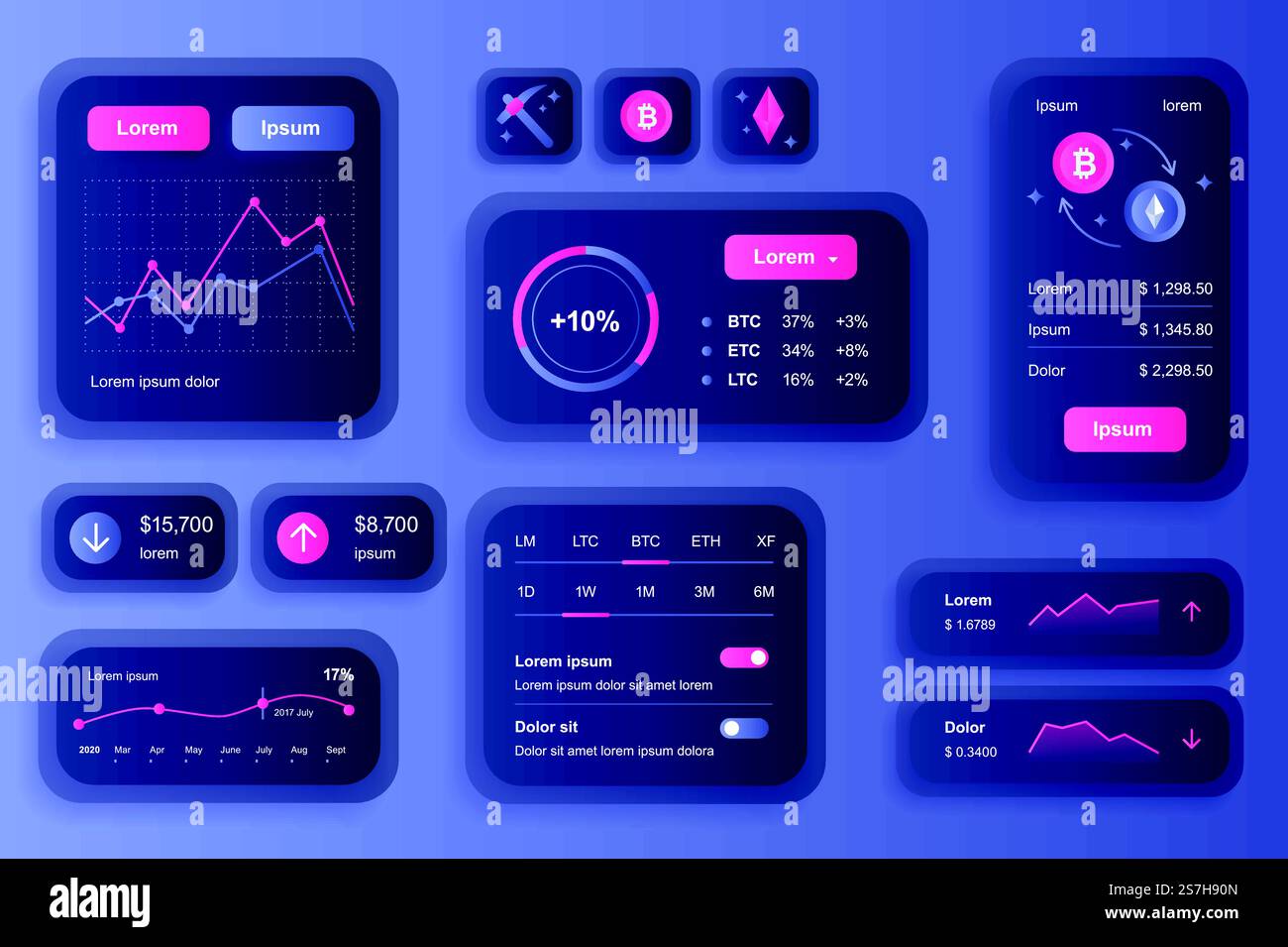 GUI elements for cryptocurrency mobile app. Cryptocurrency mining, exchange and stock trading ...