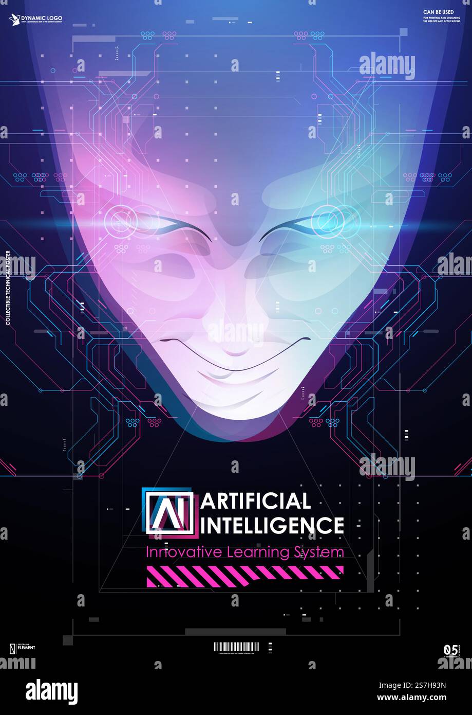 Big data and artificial intelligence concept. Abstract digital human ...