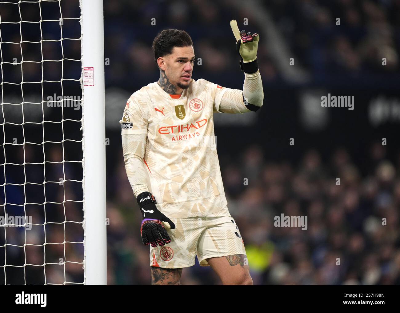 Manchester City goalkeeper Ederson during the Premier League match at Portman Road, Ipswich ...