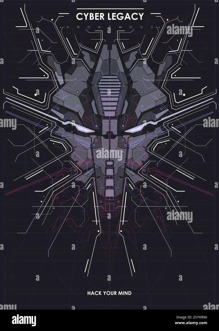 Cyberpunk futuristic poster with robot head. Tech Abstract poster ...