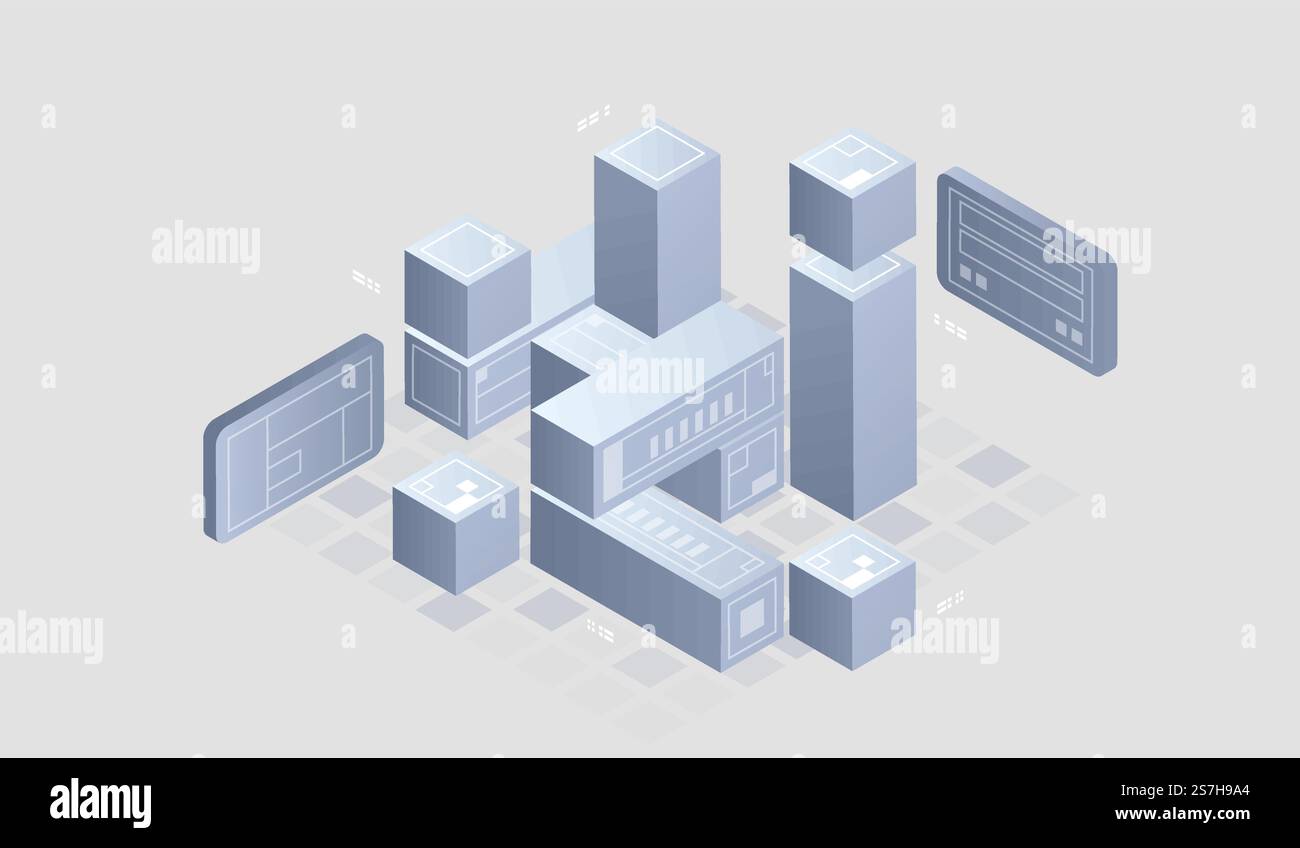 Isometric Digital Technology Web Banner. BIG DATA Machine Learning ...