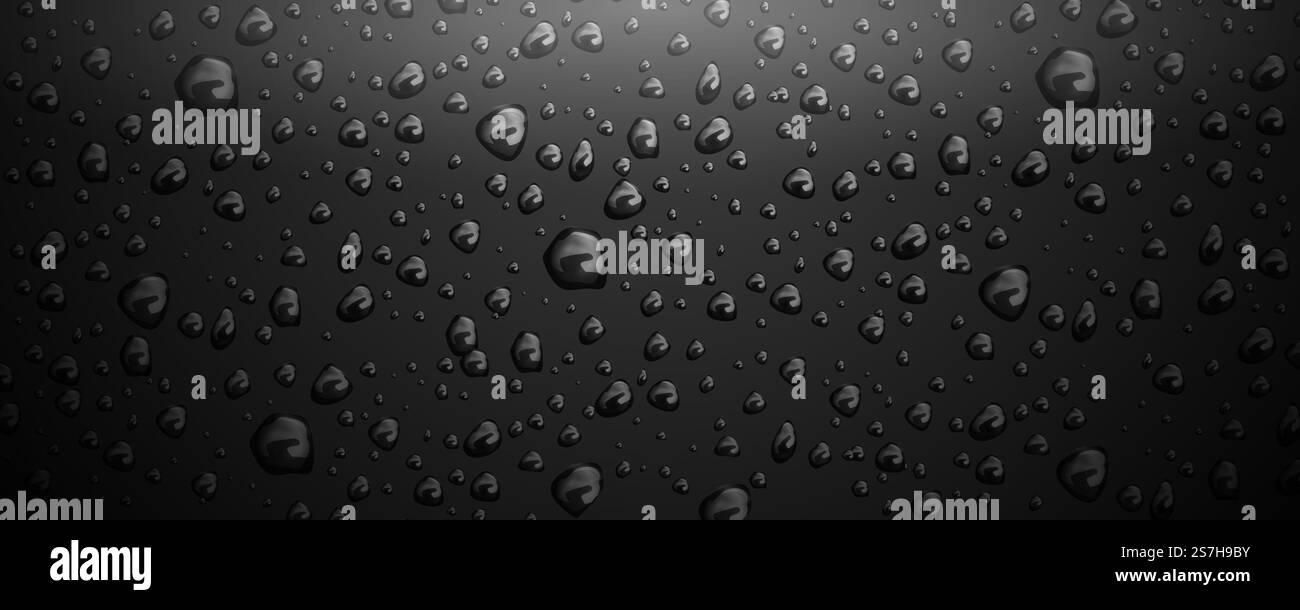 Water drops on black glass background. Rain droplets with reflection on ...