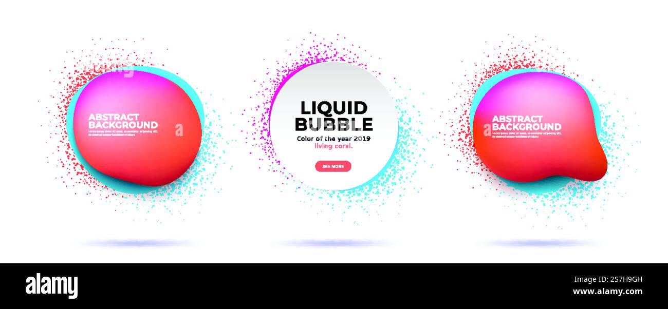 Set of abstract modern dynamical liquid bubbles with spray splash ...