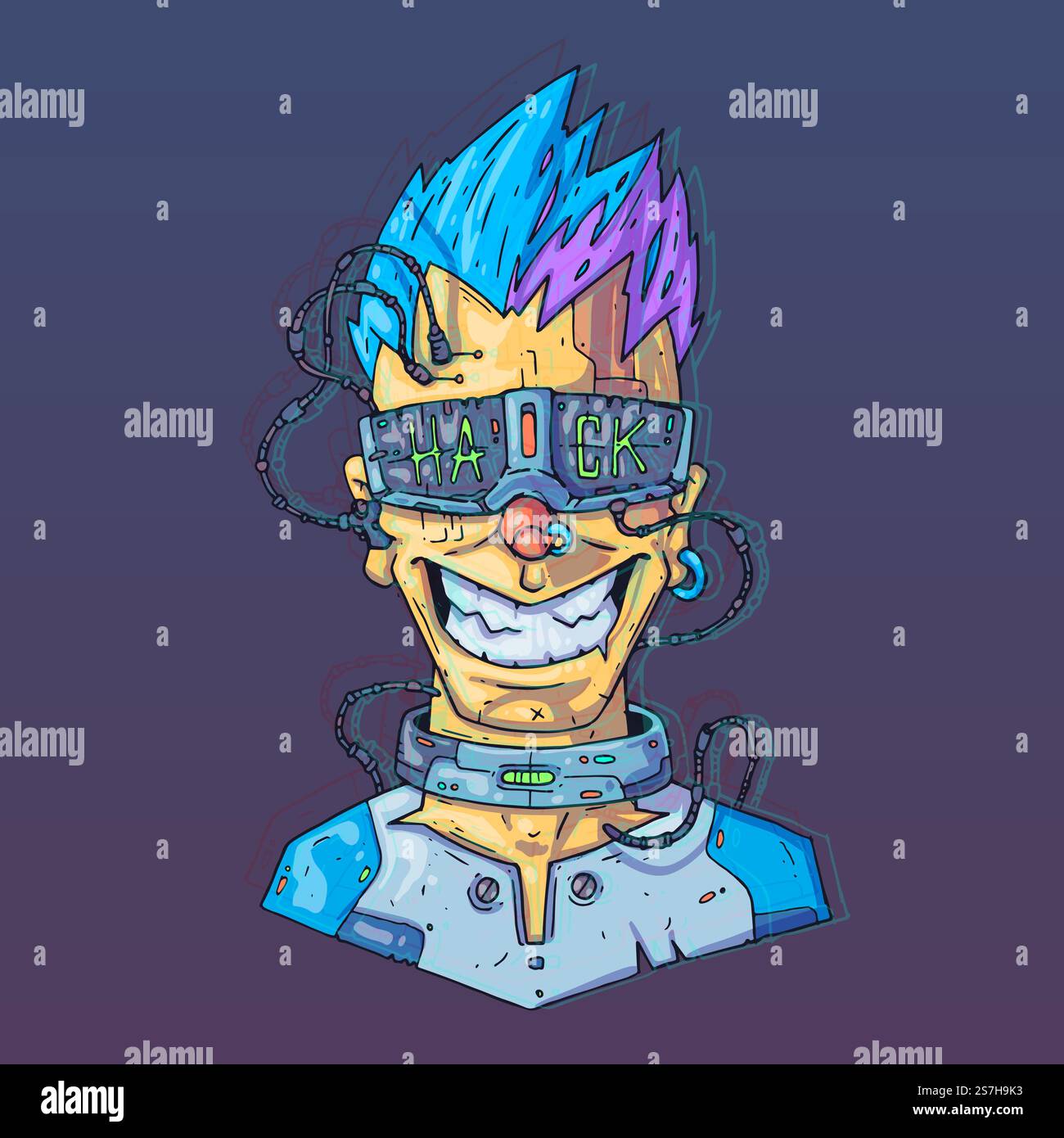 Character Face in futuristic virtual style. Cyber Punk Vector ...