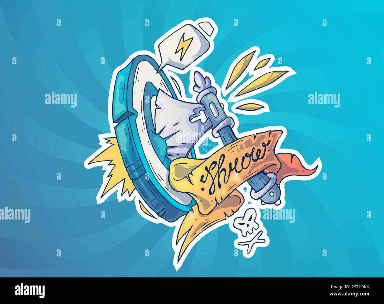 Ax in a wooden target. Creative cartoon illustration. Picture for print ...