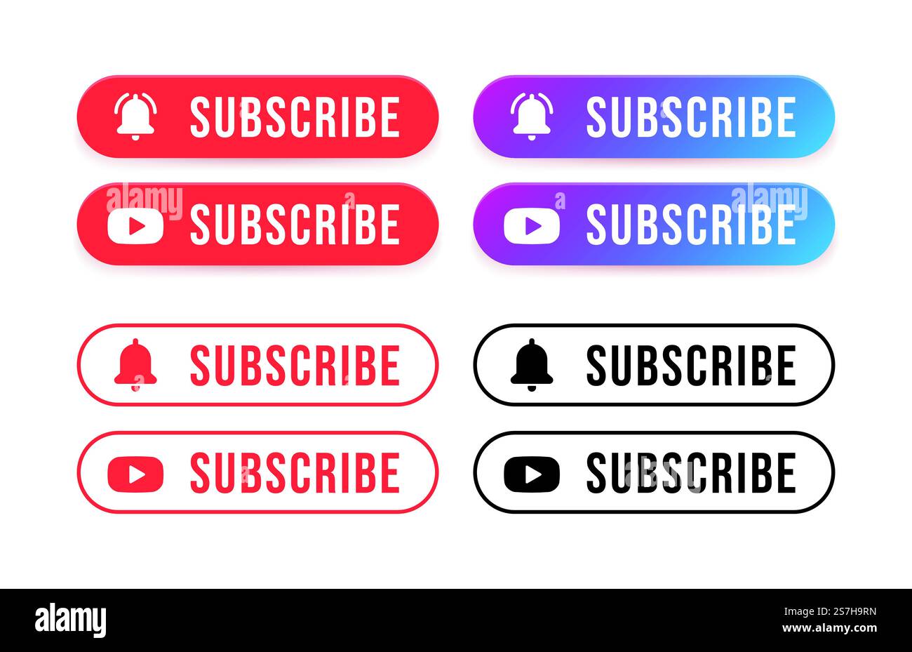 Subscribe buttons. Label subscribe for video channel for website Stock ...