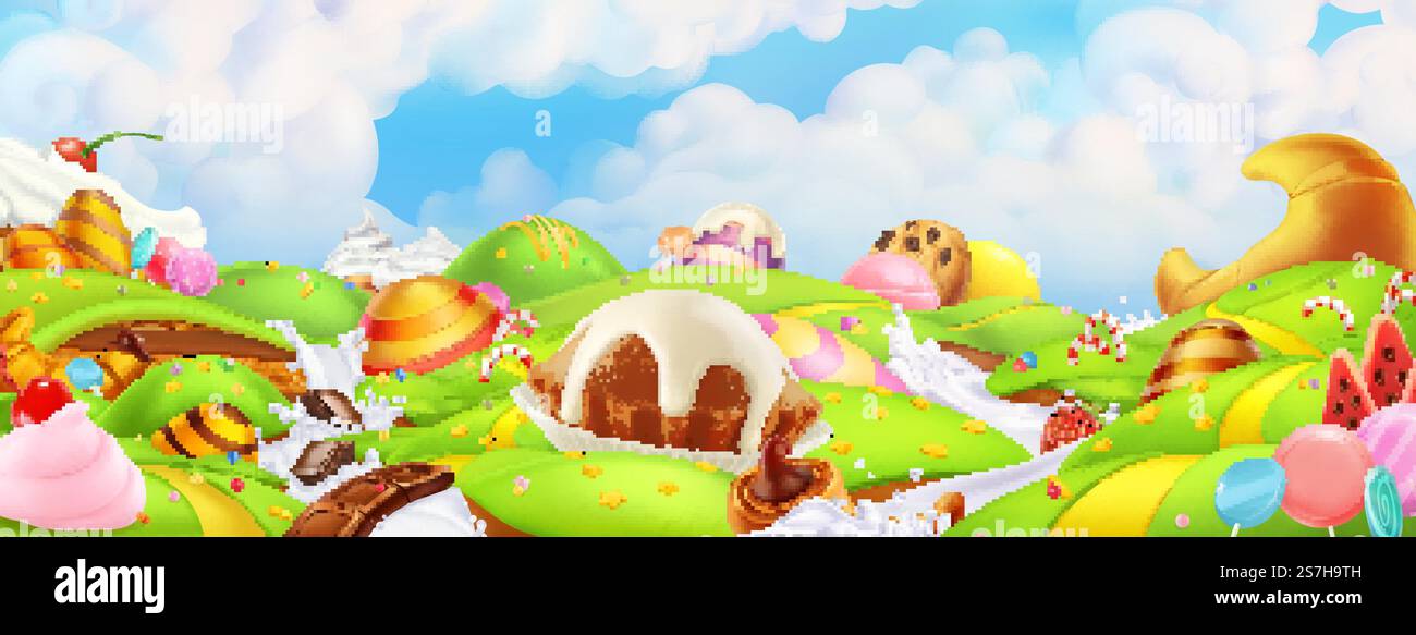 Sweet candy land. Panorama landscape, vector background Stock Vector ...