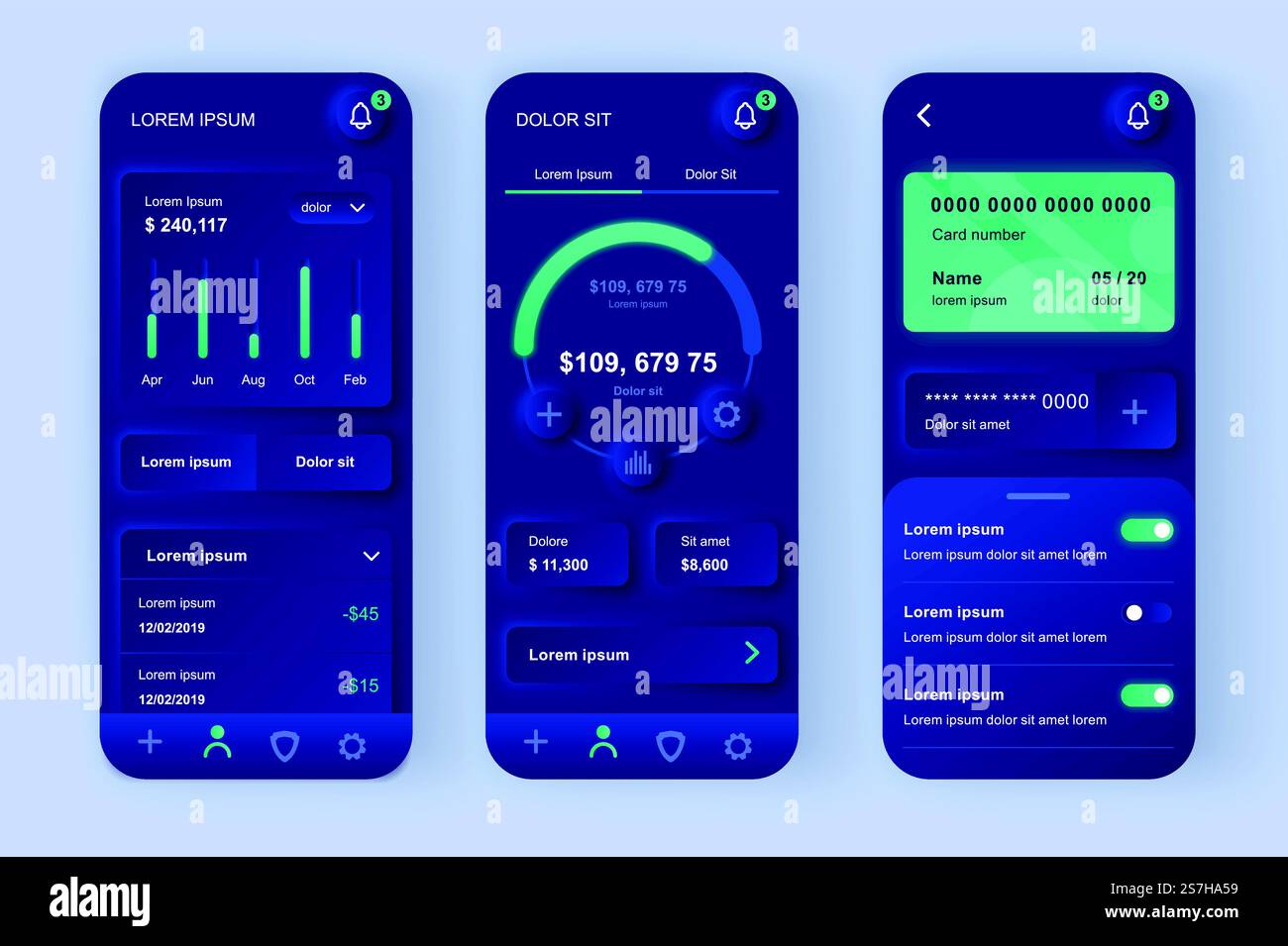 Finance services unique neomorphic design kit. Online banking screen ...