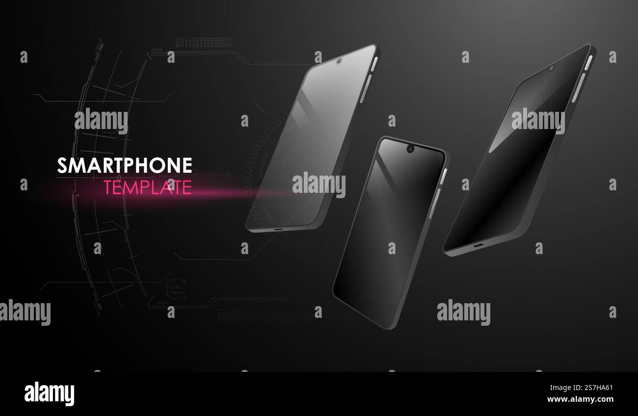 Cellphone frame with blank display. Smartphone perspective view ...