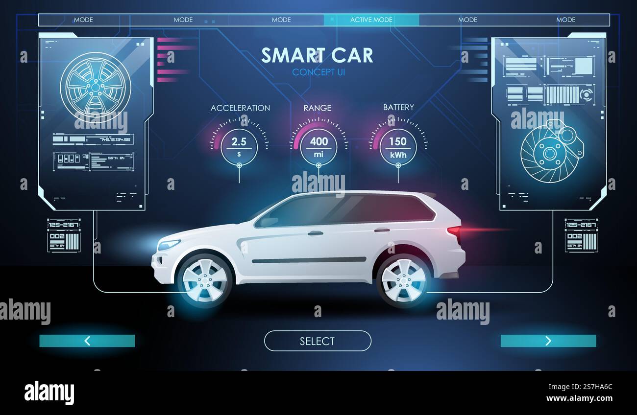 Car service in the style of HUD. Virtual graphical interface. Scanning Car, Analysis and ...