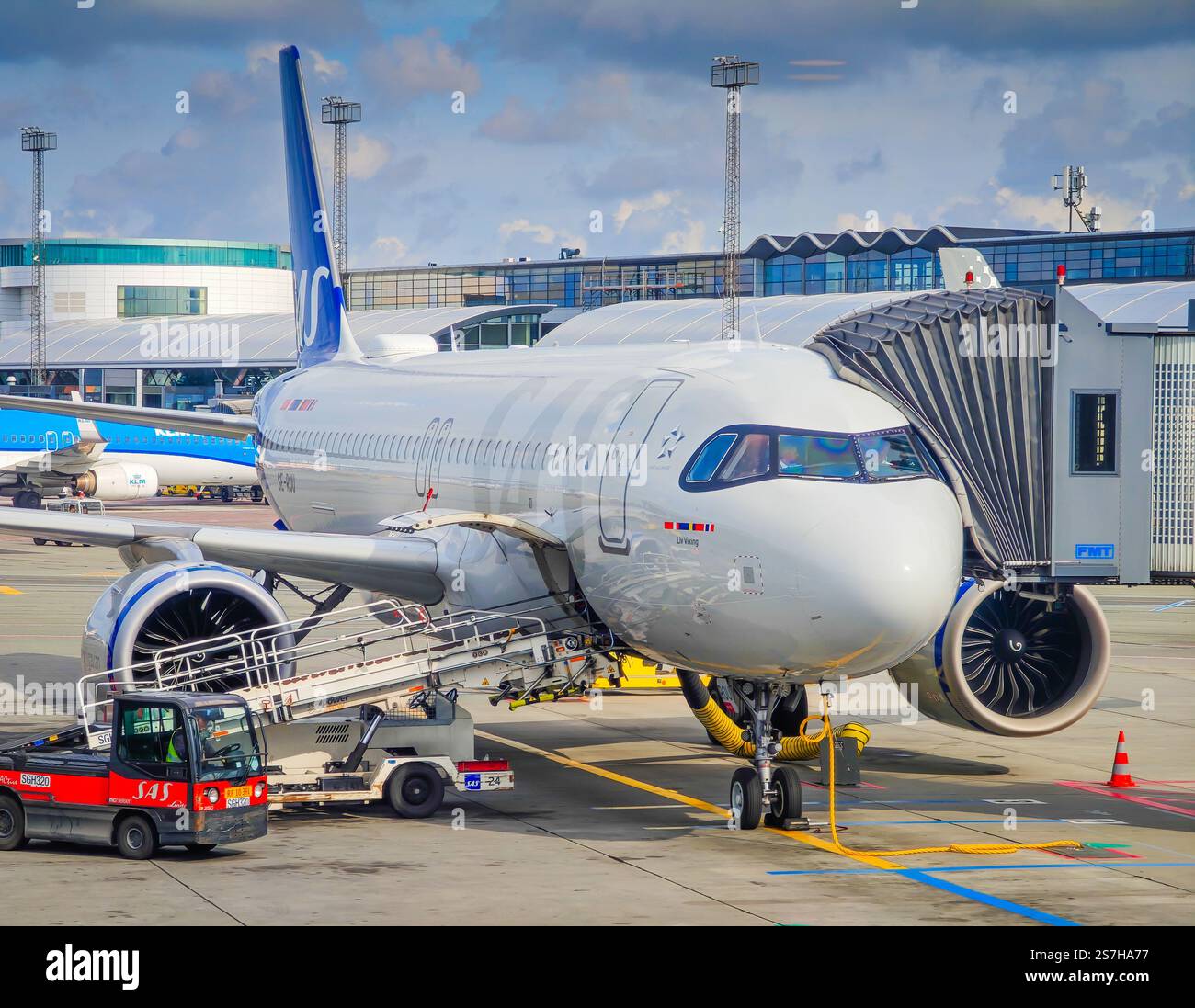 Copenhagen, Denmark - 01 19 2025. SAS airlines passenger plane standing ...