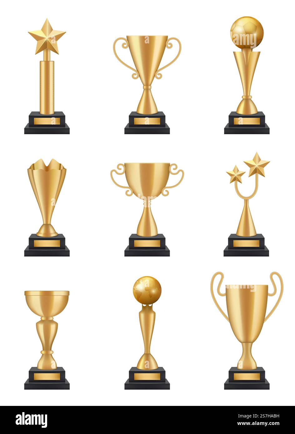 Golden cup realistic. 3d sport competition winning trophies medals ...