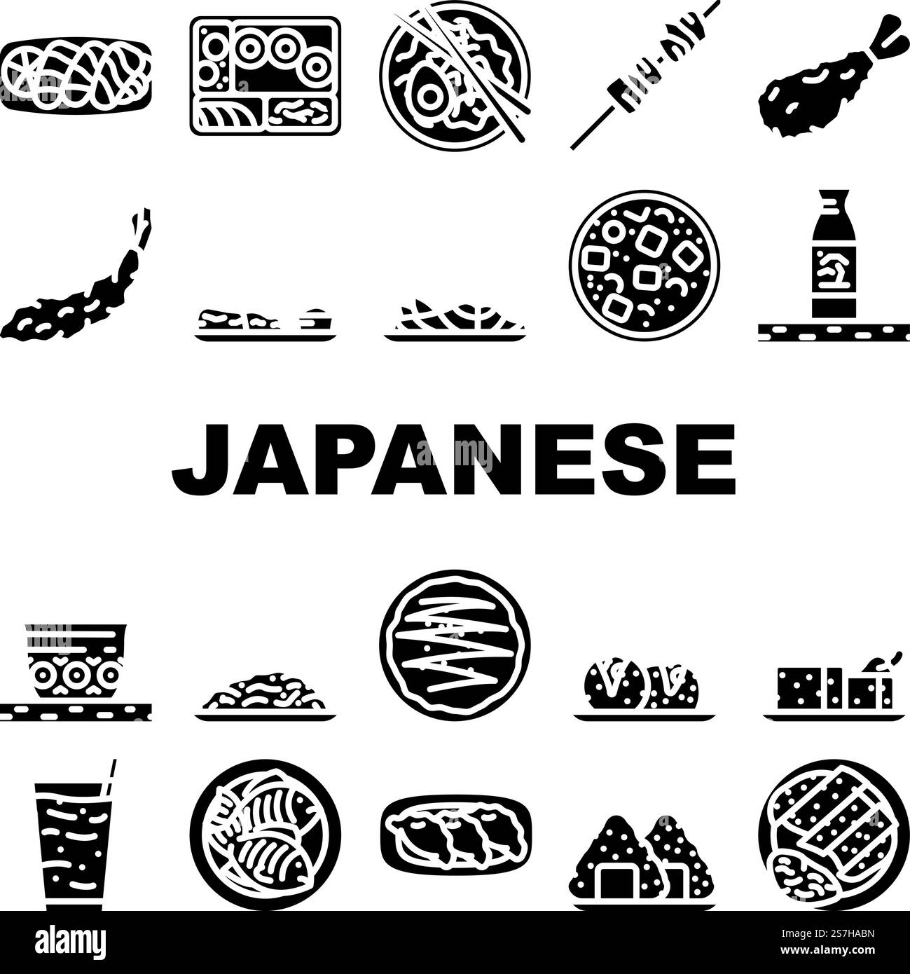 japanese food sushi japan icons set vector. sashimi asian menu, salmon ...