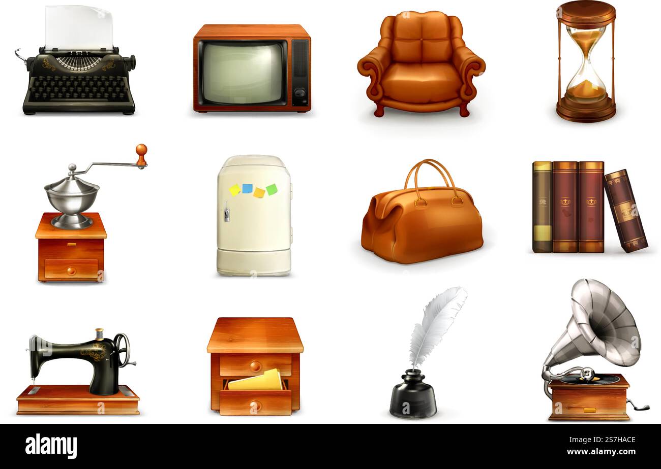 Retro objects. 3d vector set Stock Vector Image & Art - Alamy