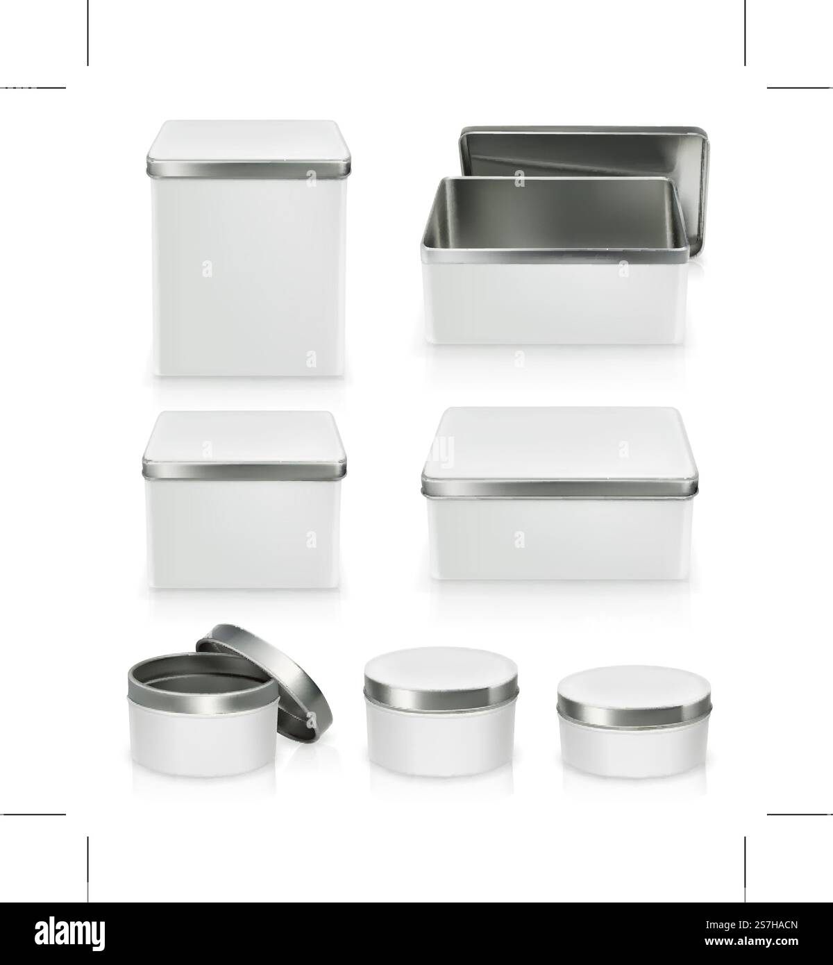 Set of metal boxes. Metal box mocap. Packaging, vector object isolated ...