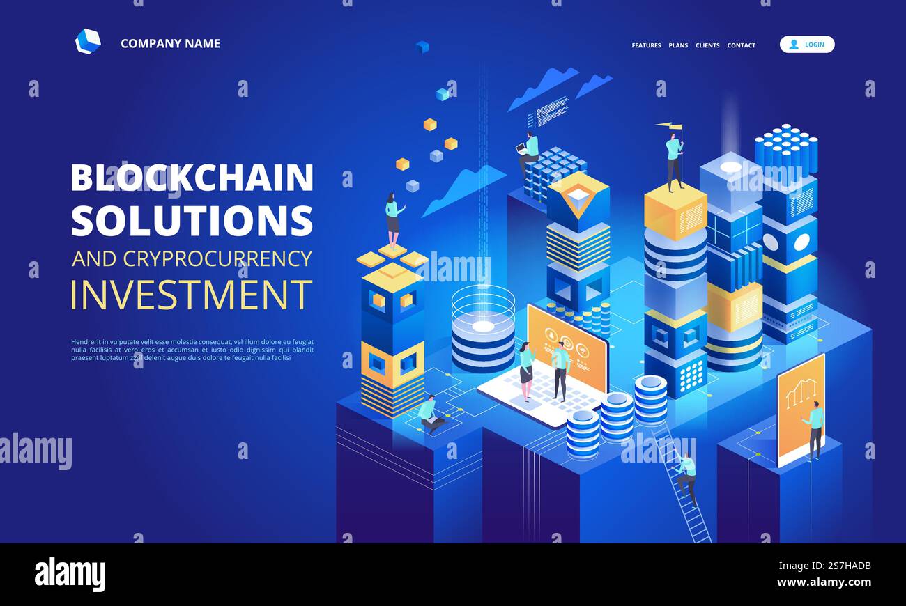 Cryptocurrency and blockchain isometric composition. Platform creation ...