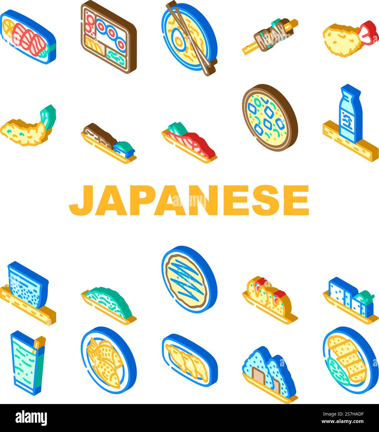 japanese food sushi japan icons set vector. sashimi asian menu, salmon ...