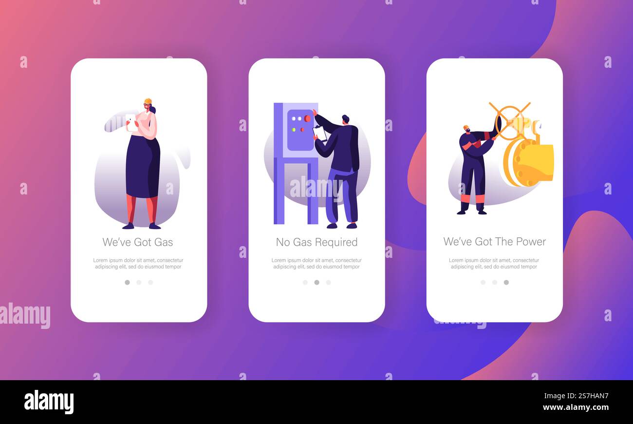 Gas Industry Mobile App Page Onboard Screen Set, Worker Control ...