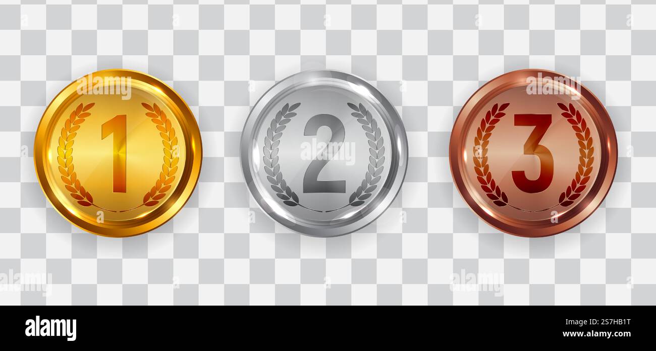 Gold, silver and bronze medal. Badge of the icon First, second and ...
