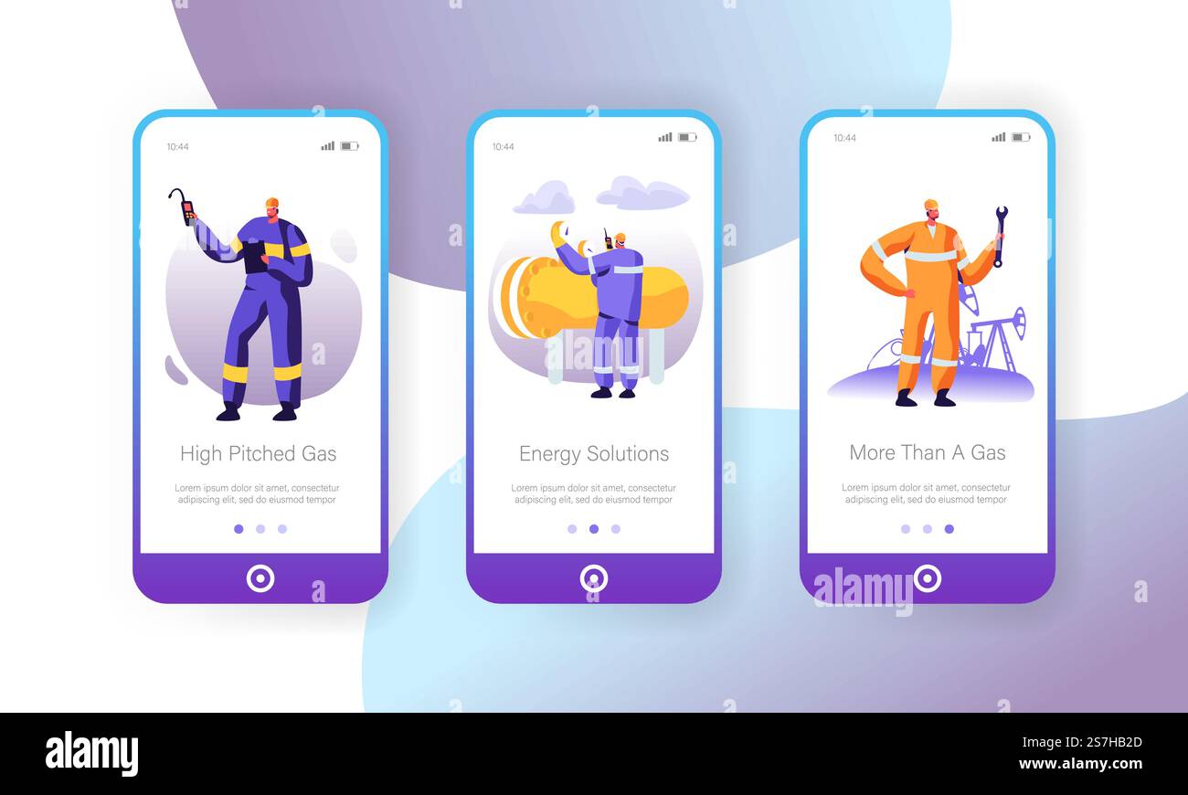 Gas Industry Mobile App Page Onboard Screen Set, Maintenance Service, Gasman Engineering Pipe ...