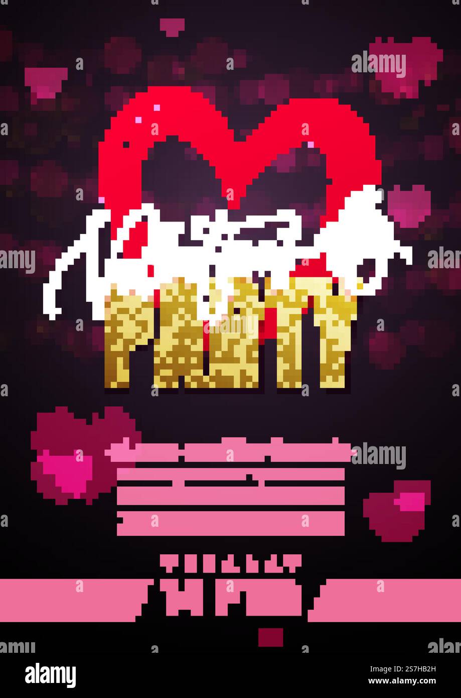 Valentines Day party vector poster of hearts on premium pink glitter ...