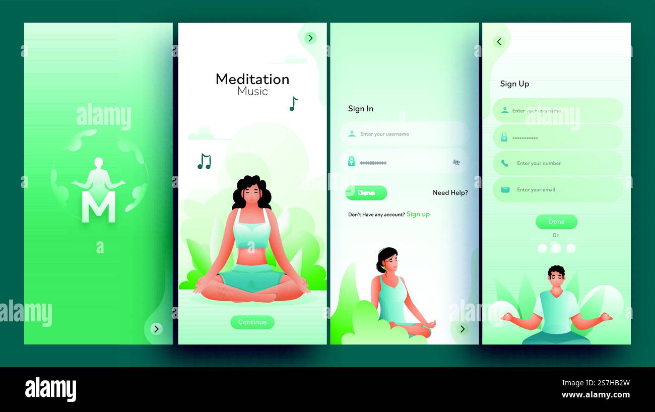 Set Of UI, UX, GUI Screens Meditation Music App Including Sign In ...