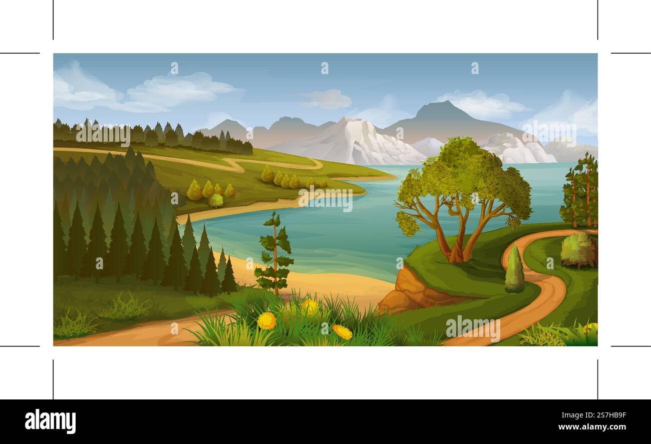 Nature landscape, sea bay, vector background Stock Vector Image & Art ...