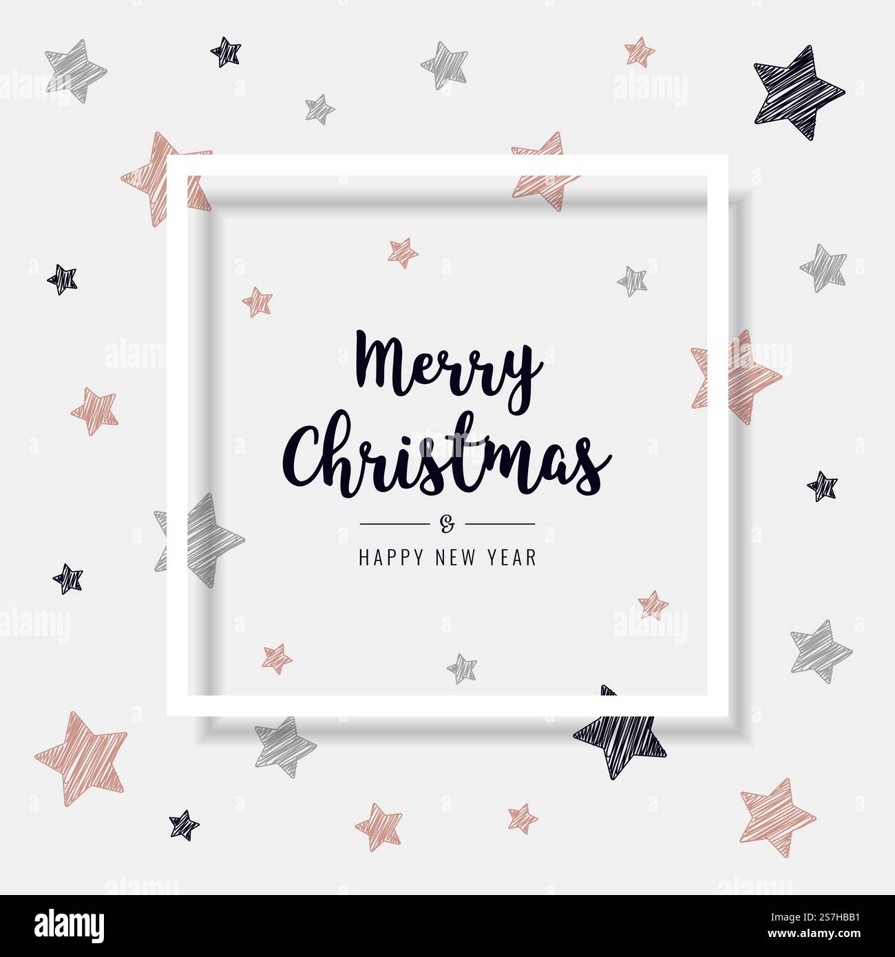 christmas scribble stars rose gold card greeting text shadow frame ...