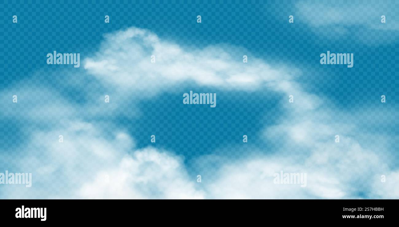 Realistic white cumulus clouds on transparent background. Vector ...