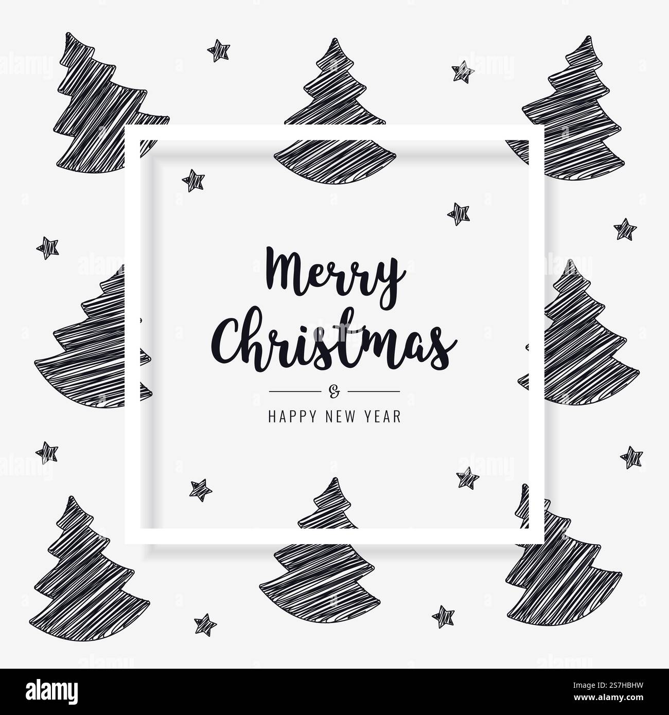 christmas greeting tree frame card scribble background Stock Vector ...