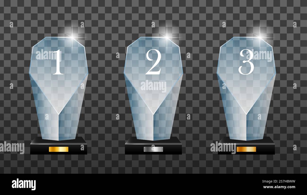 Glass golden, silver and bronze winner podium plate with mirror ...