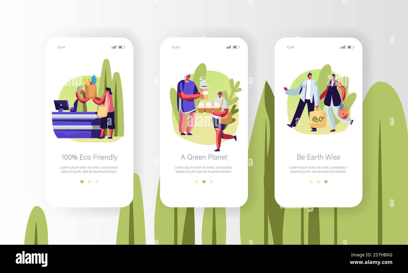 Eco Packing Mobile App Page Onboard Screen Set Concept for Website or ...