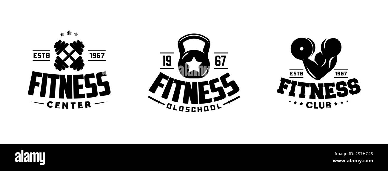 Vintage fitness gym motivation graphics, logos, labels and badges Stock ...