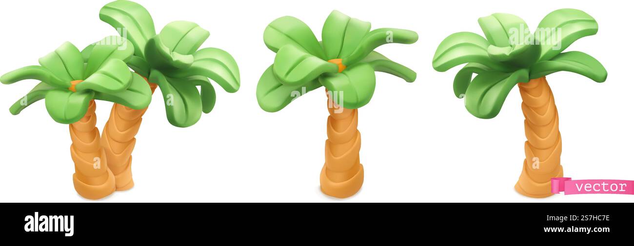 Palm trees cartoon. 3d vector plasticine art objects Stock Vector Image ...