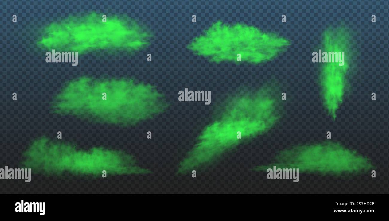 Green toxic smokes set. Vector realistic illustration of stink poison ...