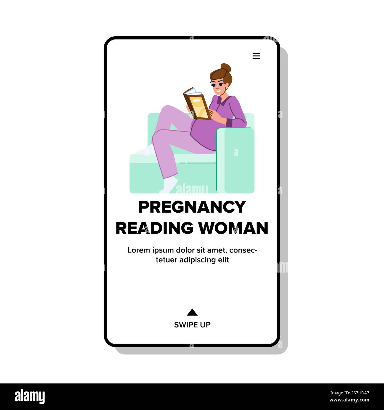 pregnancy reading woman vector. book home, mother baby, female adult ...