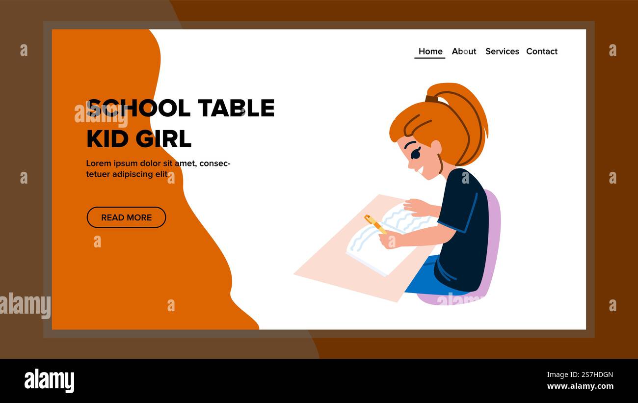 school table kid girl vector. student education, happy study, children ...