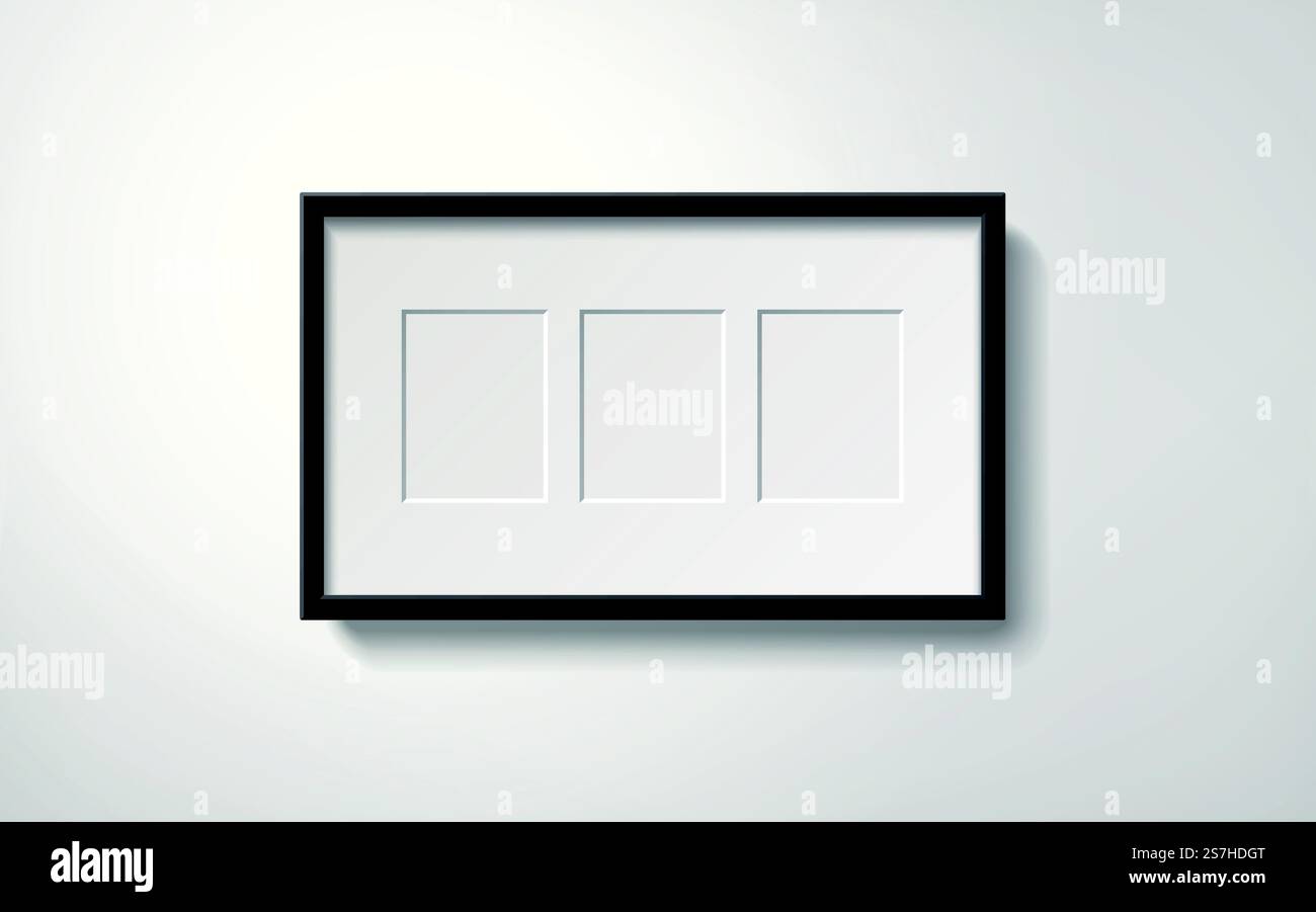 Isolated blank picture frame with spaces for photos hanging on the wall ...