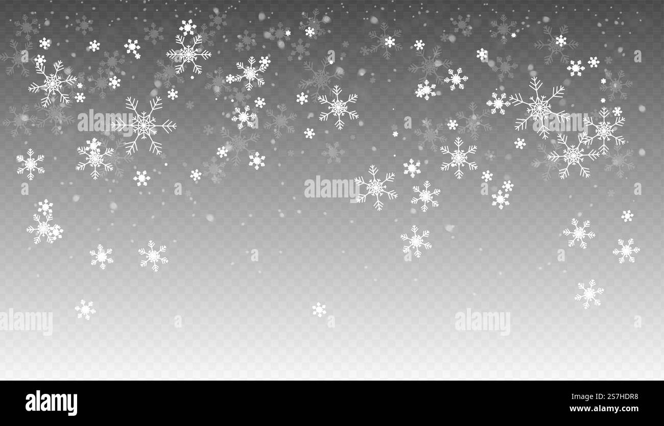 Vector snowfall, seamless realistic falling snow, snowflakes in ...