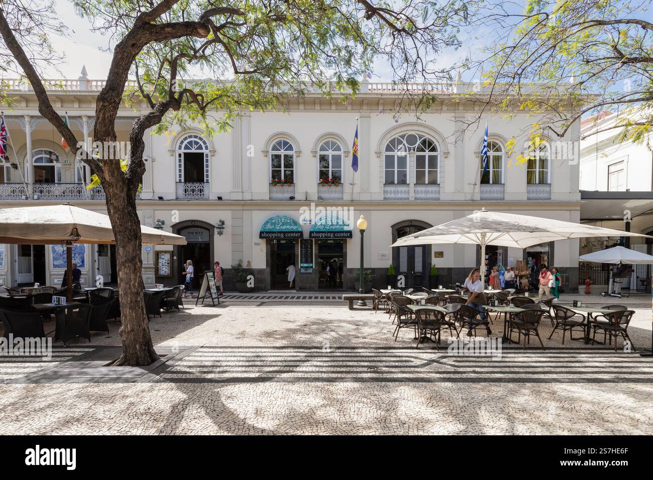 Terraces in front of the historic restaurant The Ritz, in the centre of ...