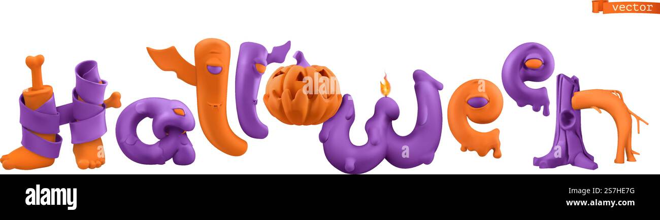 Halloween lettering 3d vector cartoon. Funny letters monsters isolated ...