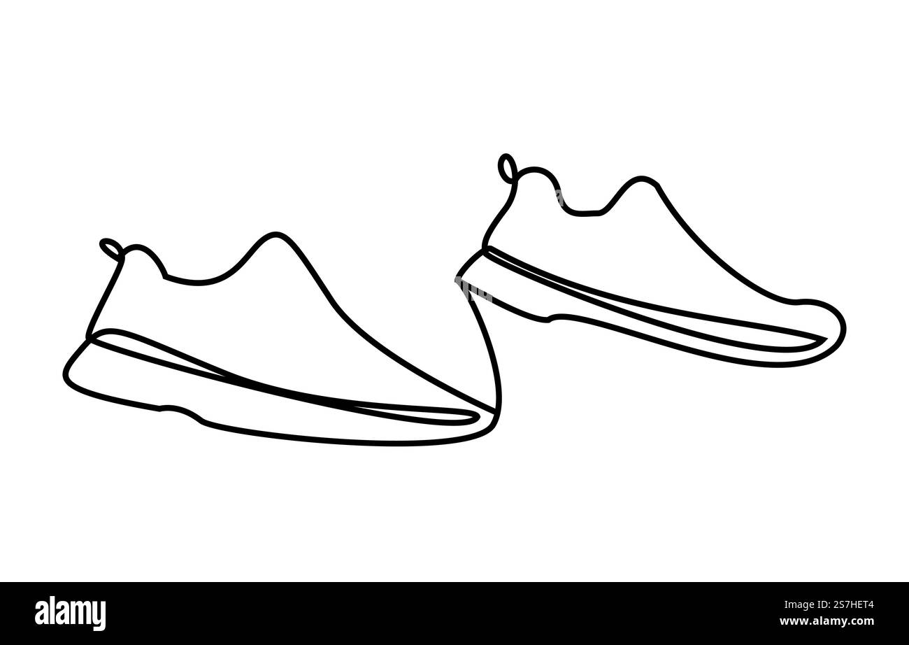 Continuous one line drawing of sneakers Sports shoes in a minimalist ...