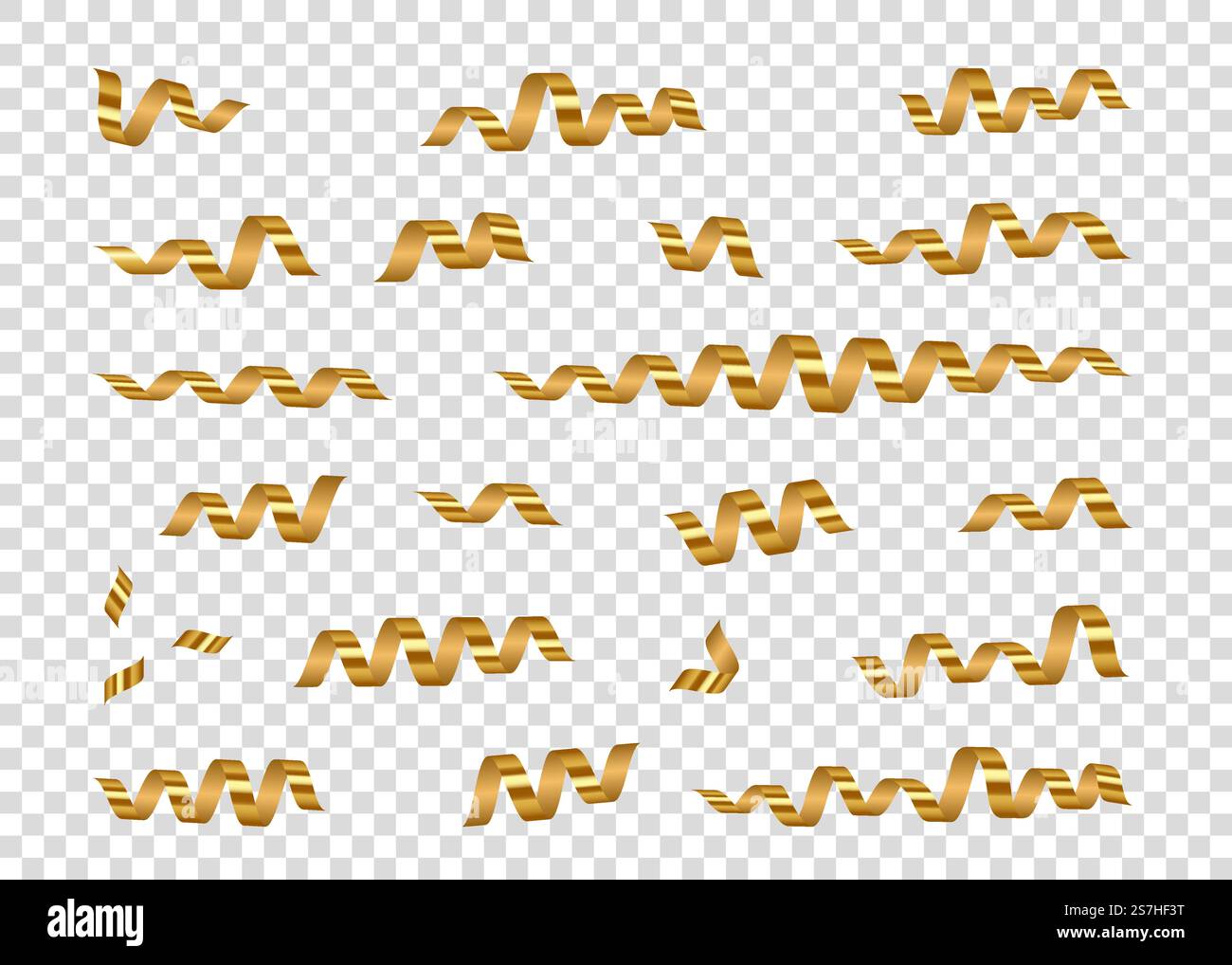 Gold curly streamers for festival decor. Golden shiny serpentine ...