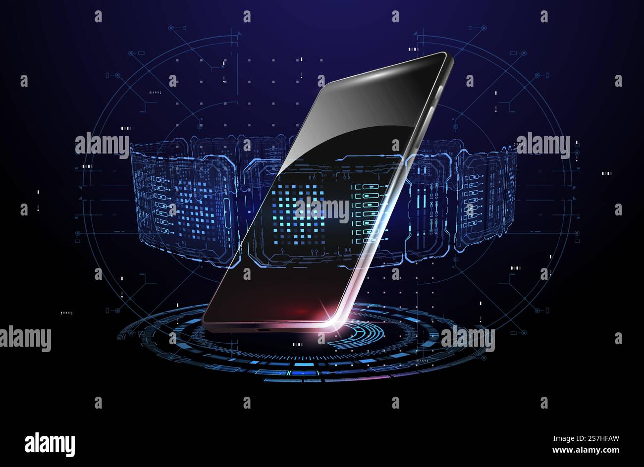 Smartphone and HUD elements. Hologram with mobile phone. HUD interface ...