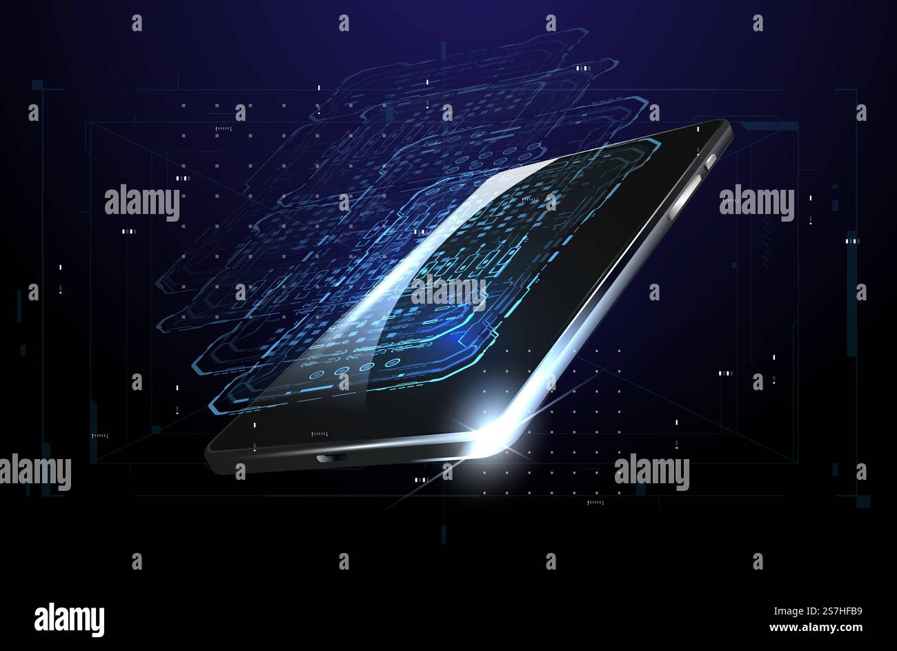 Smartphone and HUD elements. Hologram with mobile phone. HUD interface ...