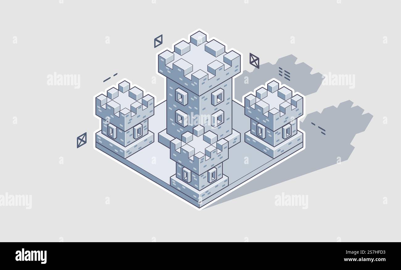 Vector illustration of an isometric medieval castle. Concept of game ...